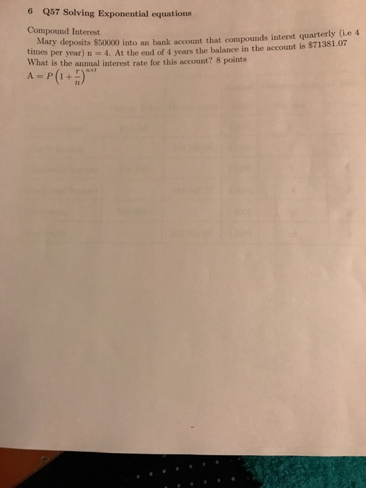 Solved 6 Q57 Solving Exponential equations Compound Interest | Chegg.com