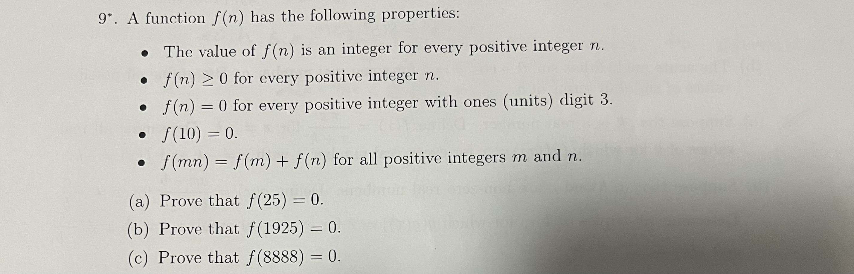 Solved 9*. ﻿A function f(n) ﻿has the following | Chegg.com