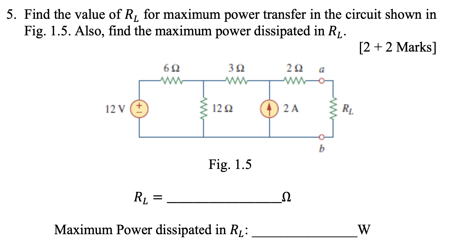 Solved 5. Find the value of Ry for maximum power transfer in | Chegg.com