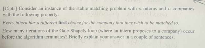 Solved [15pts] Consider an instance of the stable matching | Chegg.com