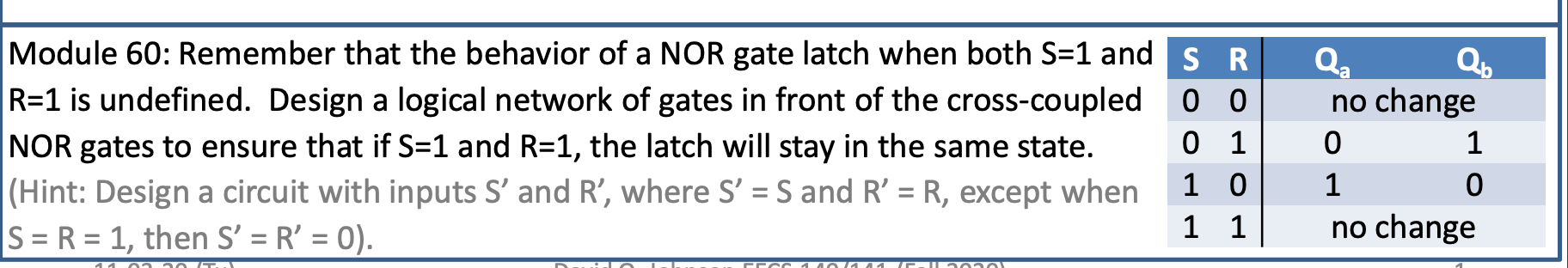 Solved Qb Module 60: Remember that the behavior of a NOR | Chegg.com