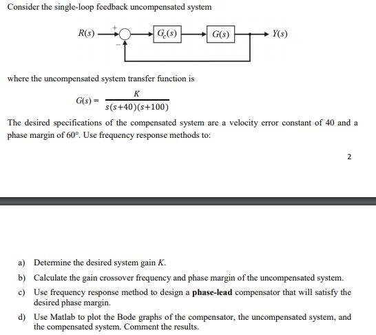 Solved Consider the single-loop feedback uncompensated | Chegg.com