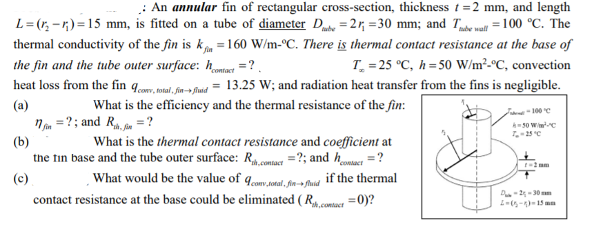 Solved tube wall contact : An annular fin of rectangular | Chegg.com