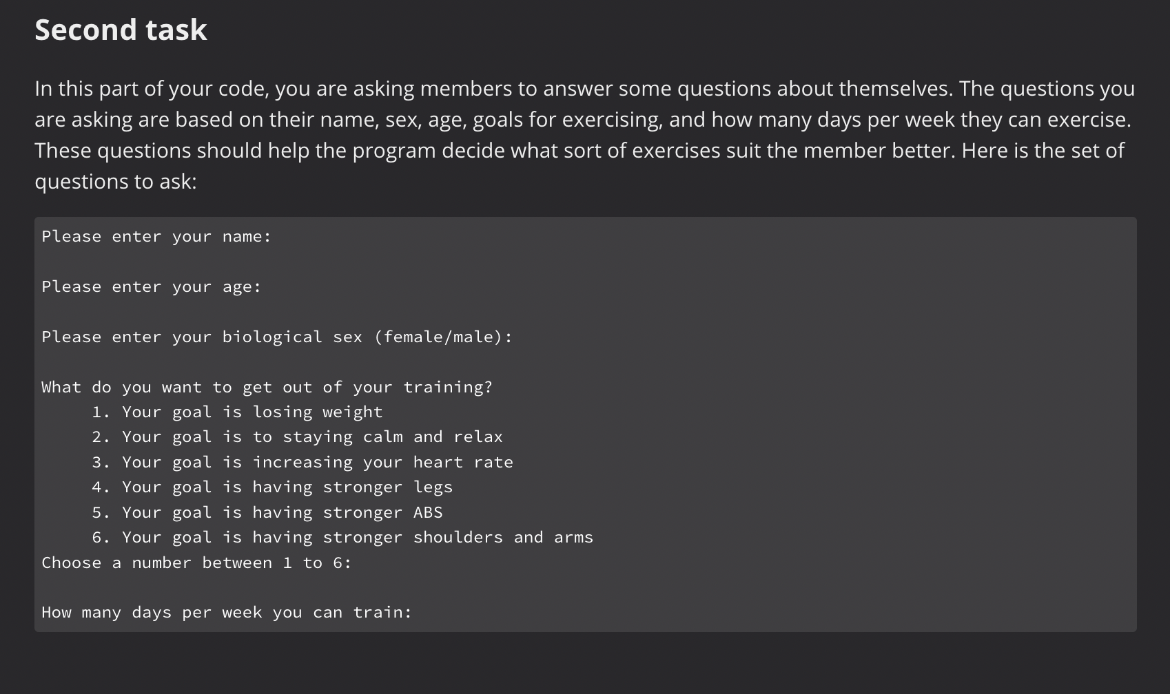 Solved Your Personalized Workout Program Your task is to | Chegg.com