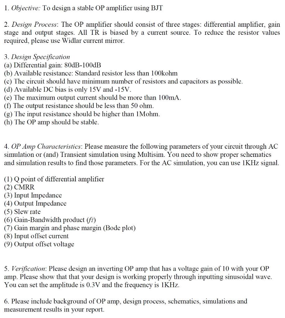 Solved 1. Objective: To design a stable OP amplifier using | Chegg.com