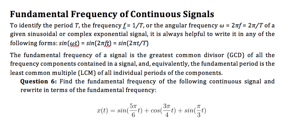 Solved Fundamental Frequency of Continuous Signals To | Chegg.com