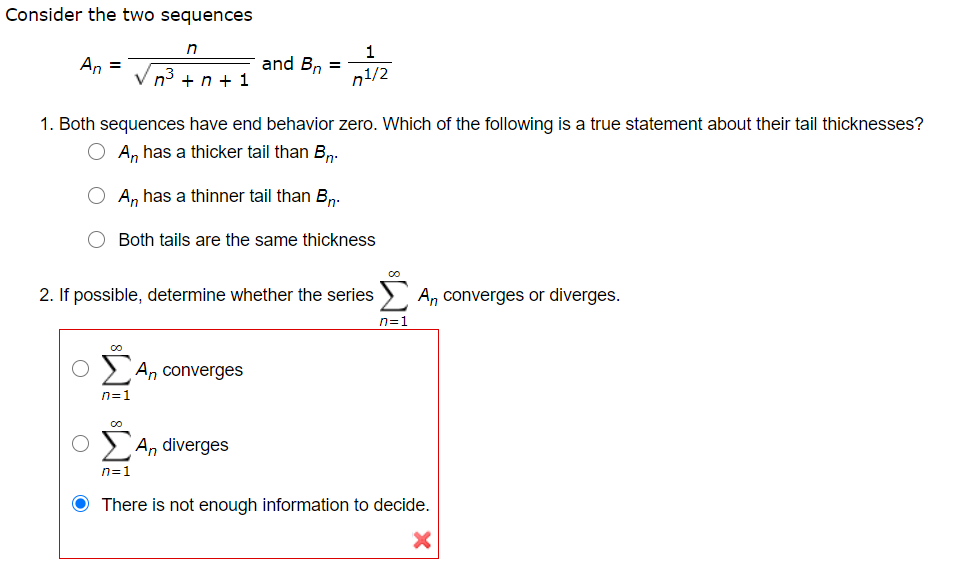Solved Consider the two sequences n An = and Bn 1 n 1/2 vn | Chegg.com