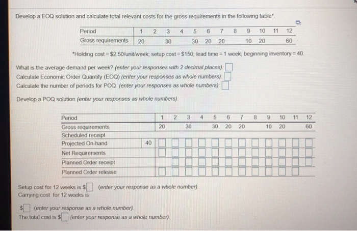 Solved Develop a EOQ solution and calculate total relevant | Chegg.com