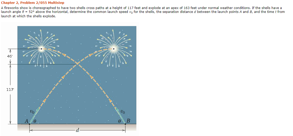 Solved A fireworks show is choreographed to have two shells | Chegg.com