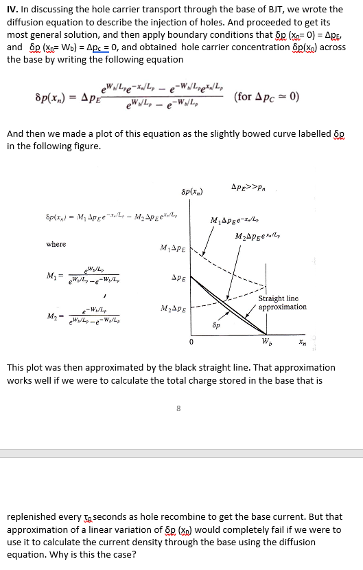 Solved IV. In discussing the hole carrier transport through | Chegg.com