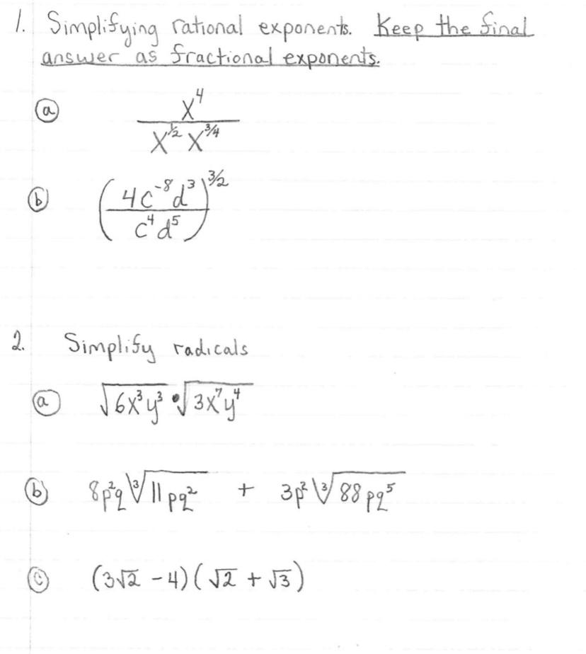Solved 1. Simplifying rational exponents . Keep the final | Chegg.com