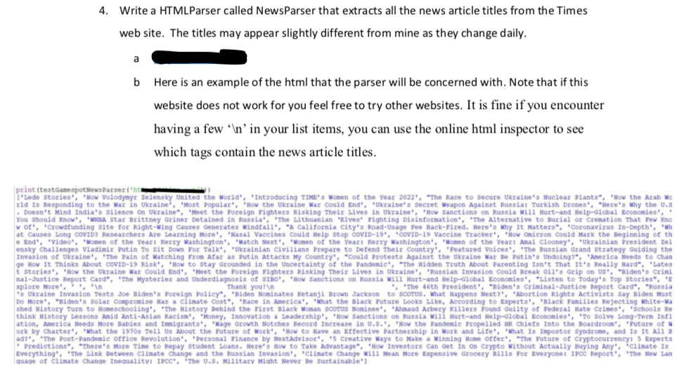 Solved Write an HMTLParser called NewsParser.. PLEASE USE | Chegg.com