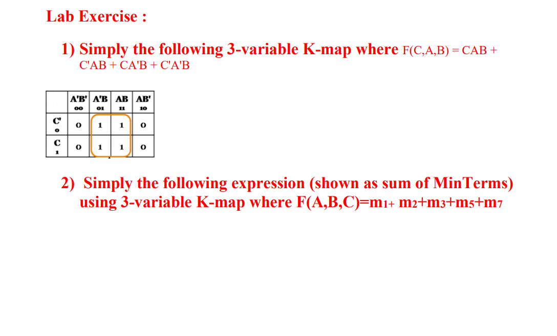 Solved 1) Simply the following 3-variable K-map where | Chegg.com