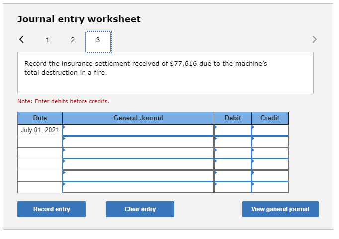 Solved Journal entry worksheet Record the insurance | Chegg.com