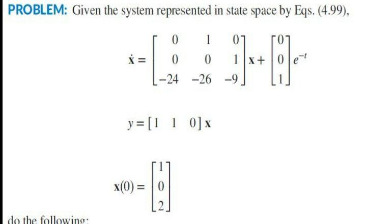 PROBLEM: Given the system represented in state space | Chegg.com