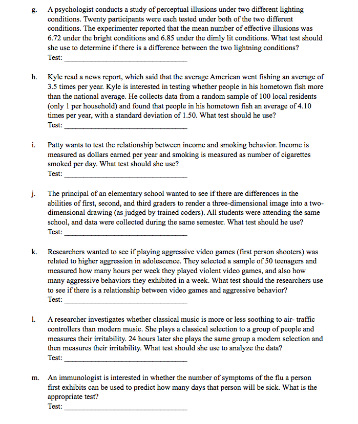 Solved 1. Pick the Test: (choose from z test, single sample | Chegg.com