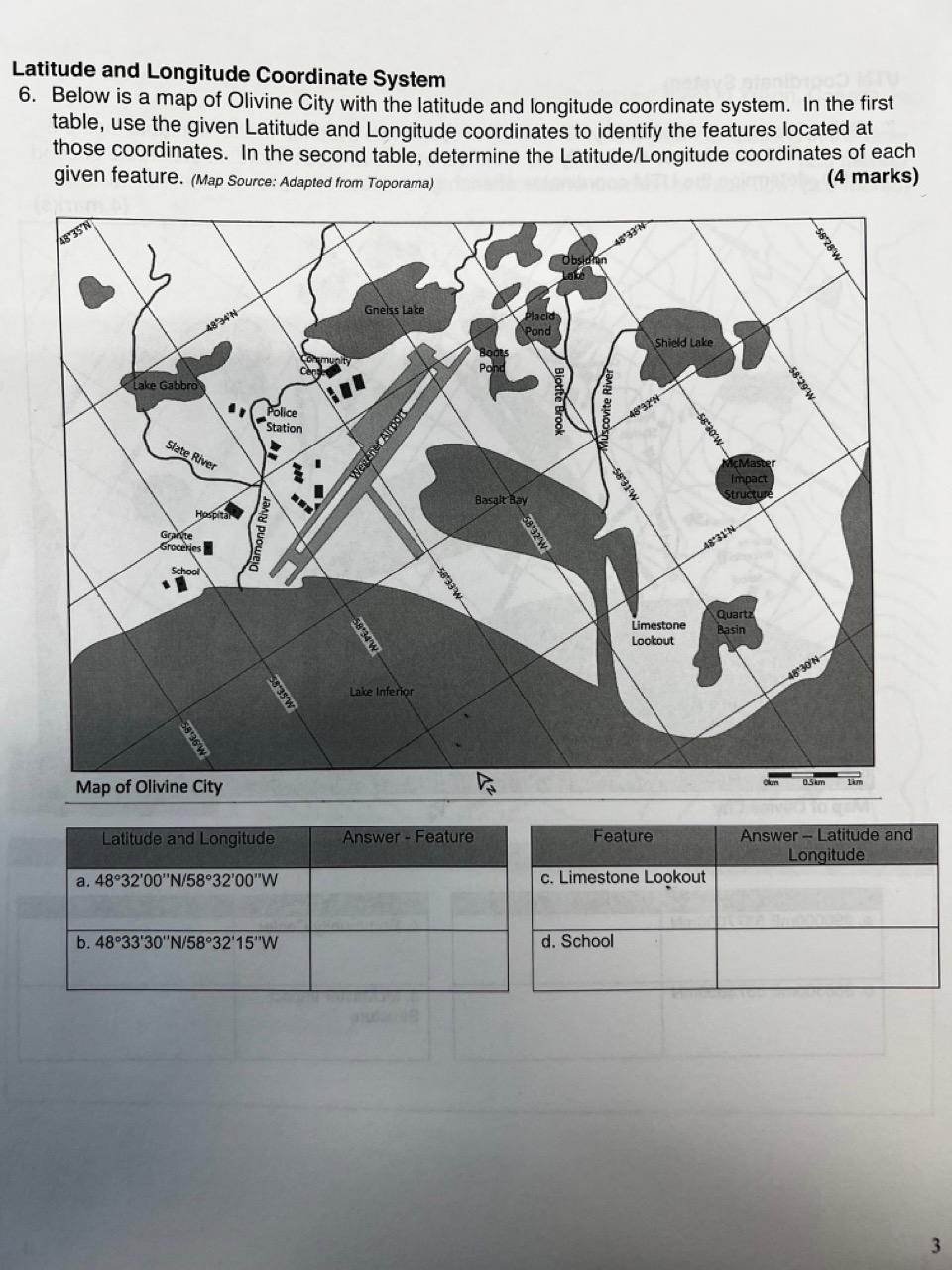 Solved Latitude and Longitude Coordinate System 6. Below is | Chegg.com