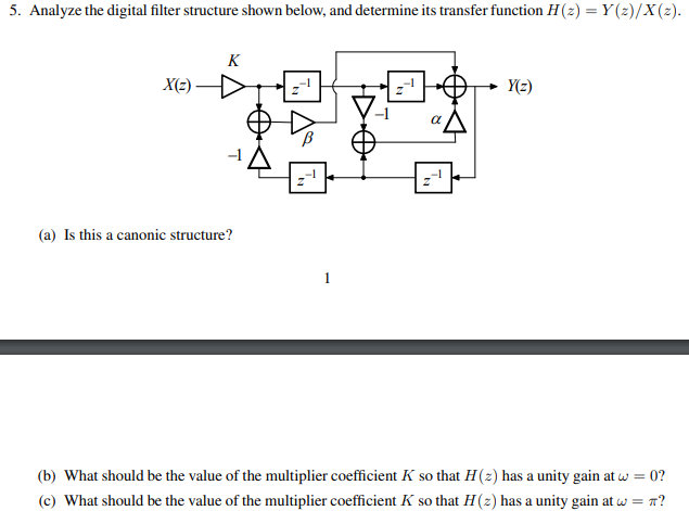 Solved 5. Analyze the digital filter structure shown below, | Chegg.com