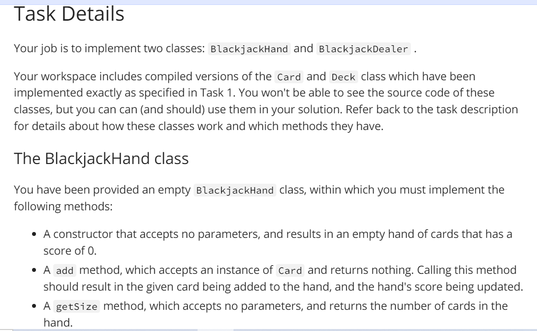 Solved Task 2: A blackjack dealer iThis task counts towards | Chegg.com