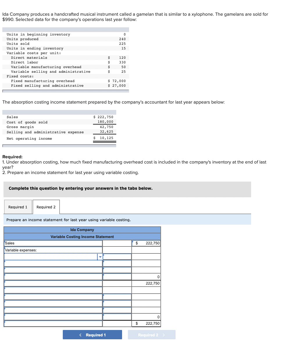 Solved Ida Company produces a handcrafted musical instrument | Chegg.com