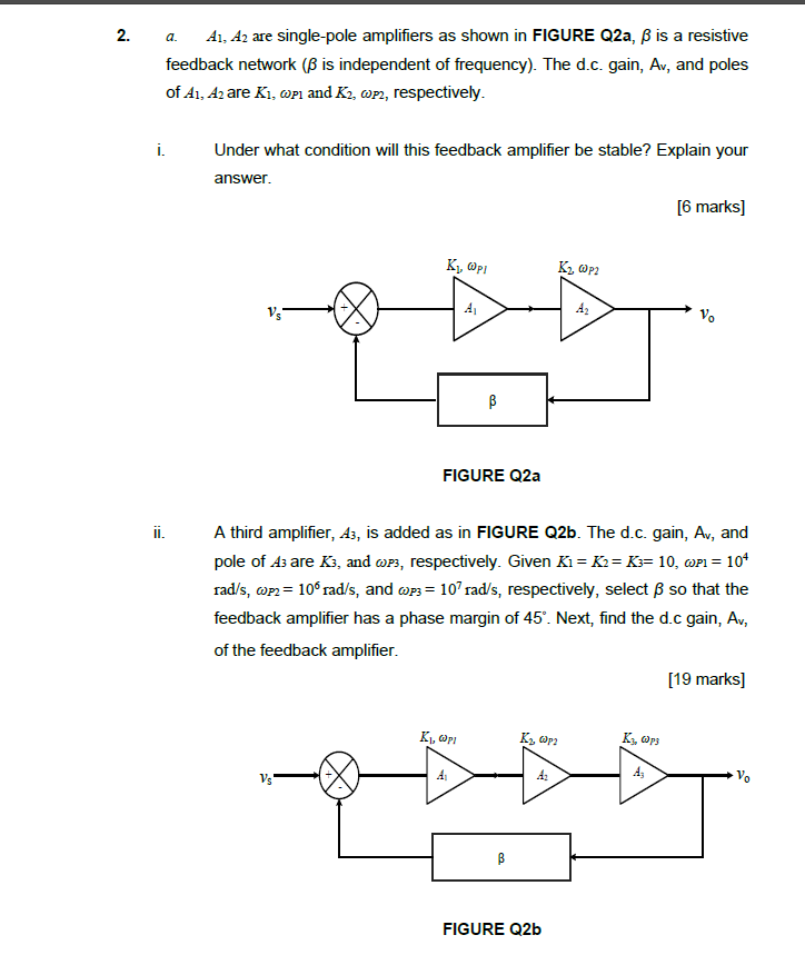 Solved 2. a A1, A2 are single-pole amplifiers as shown in | Chegg.com