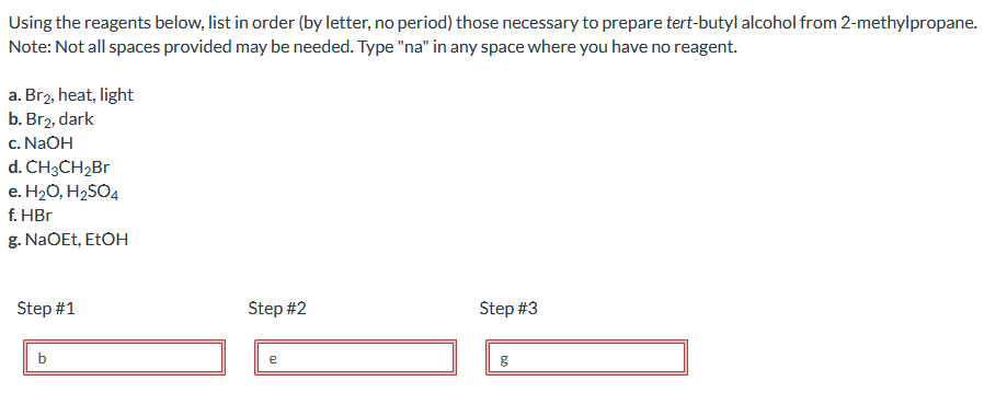 Solved Using the reagents below, list in order (by letter, | Chegg.com
