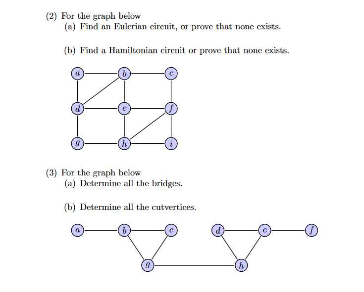 Solved (2) For the graph below (a) Find an Eulerian circuit, | Chegg ...