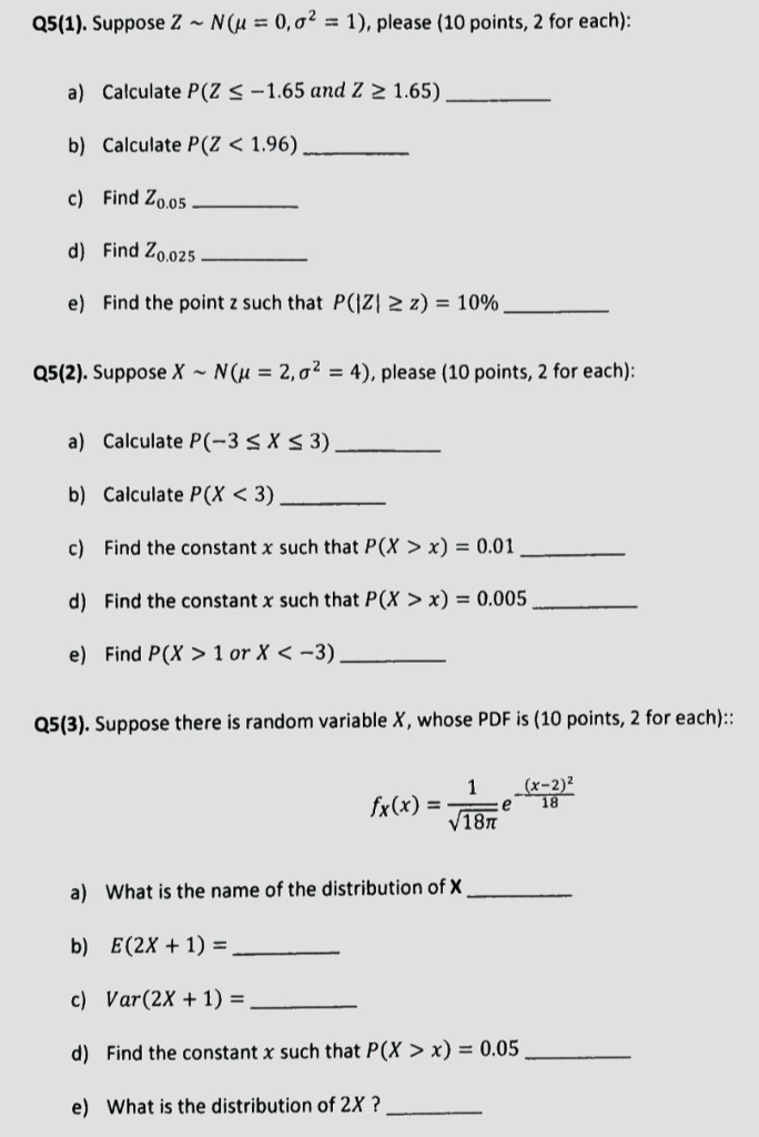 Solved Q5(1). Suppose Z ~ N(μ = 0,02-1), please (10 points, | Chegg.com