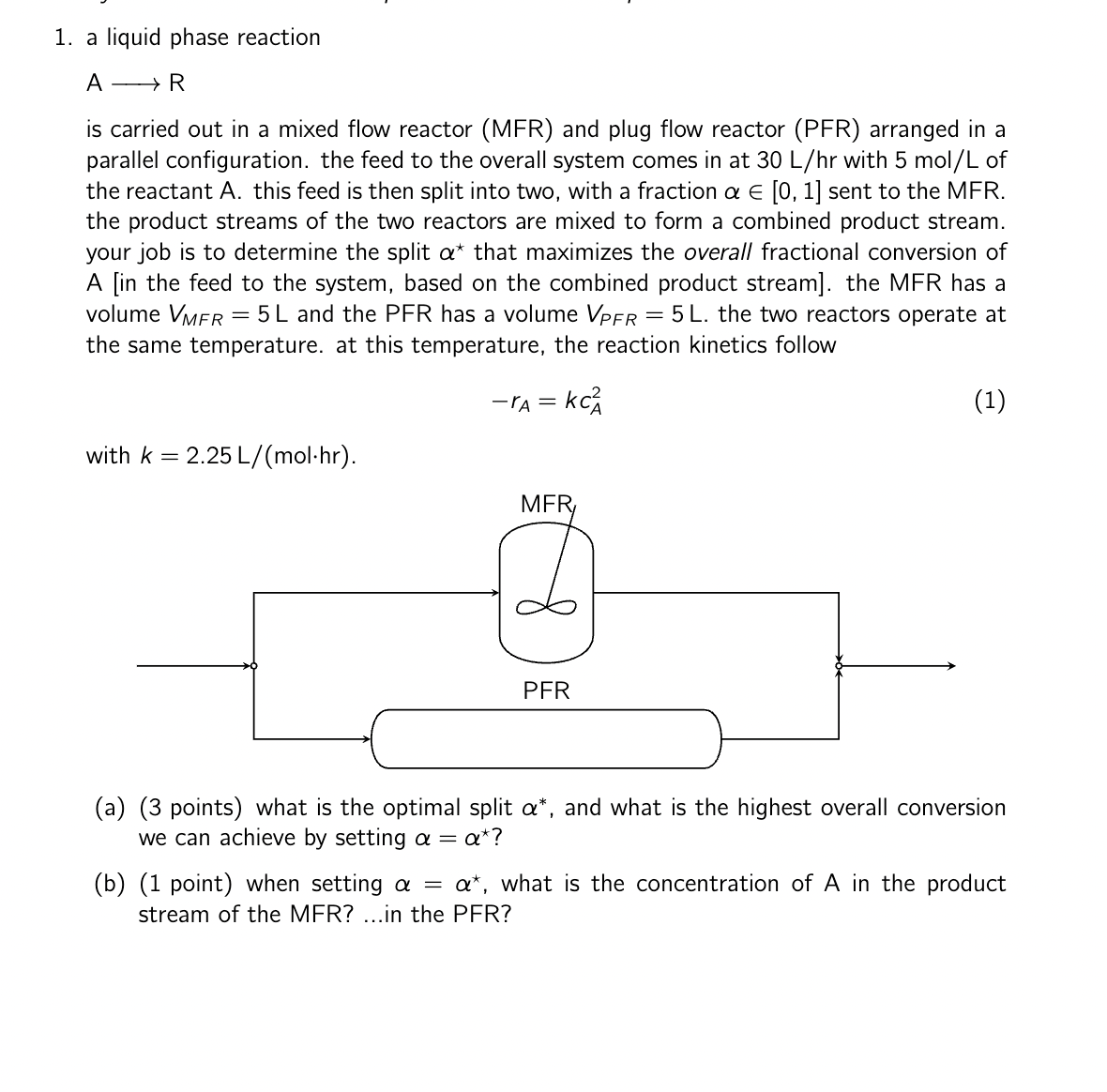 Solved 1. a liquid phase reaction A R is carried out in a | Chegg.com