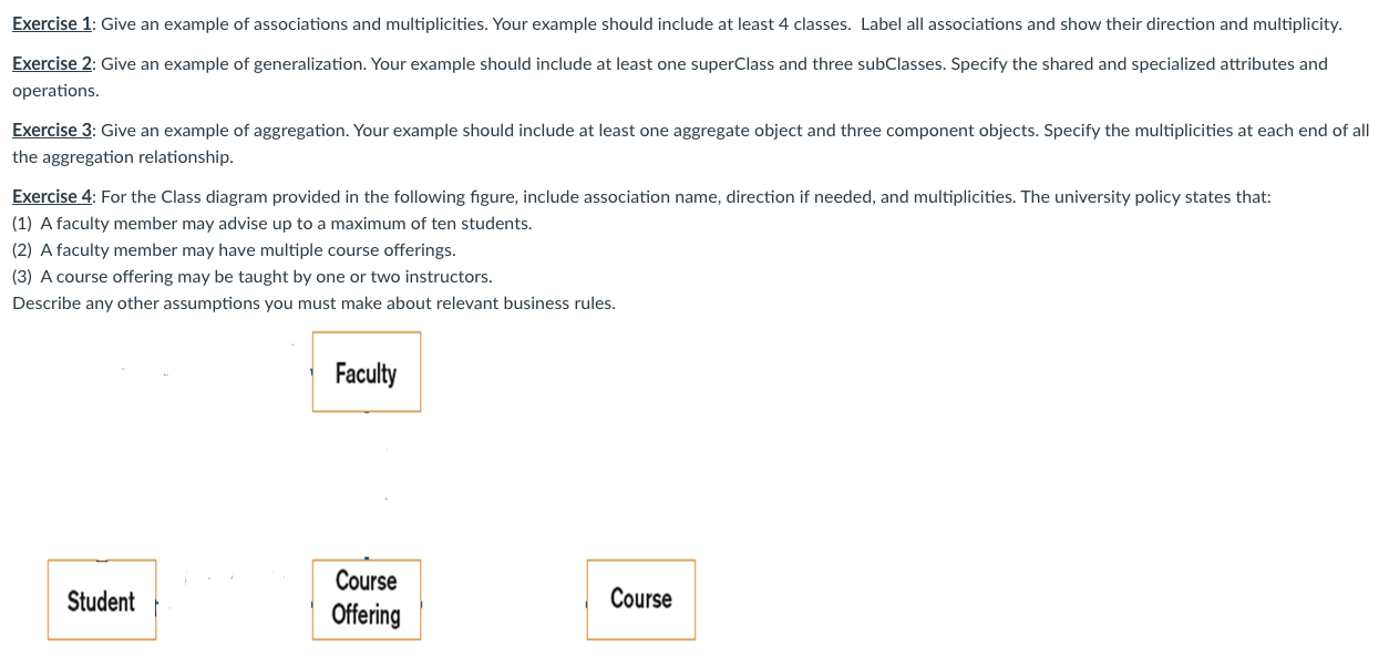 Solved Exercise 1: Give an example of associations and | Chegg.com
