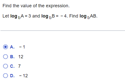 Solved Find the value of the expression. Let logbA=3 and | Chegg.com