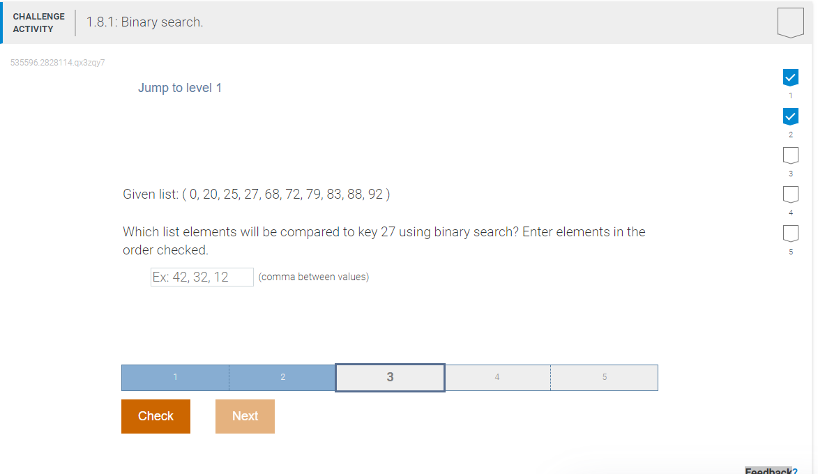 Solved Given list: (0,20,25,27,68,72,79,83,88,92)Which list | Chegg.com