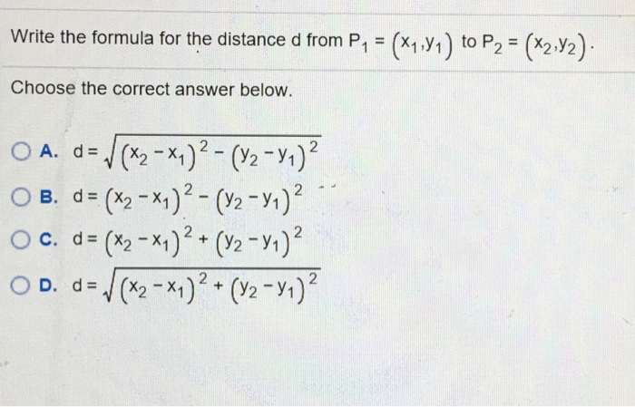 Solved write the formula for the distance d from P1 = (x1 | Chegg.com