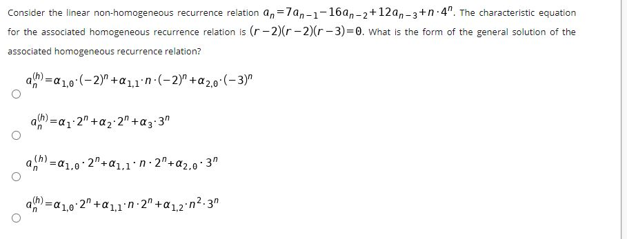 Solved Consider the linear non-homogeneous recurrence | Chegg.com