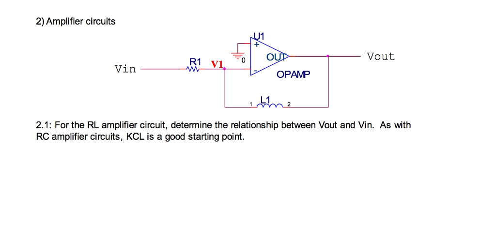 Solved 2) Amplifier circuits Vout R1 V1 OPAMP 2.1: For the | Chegg.com