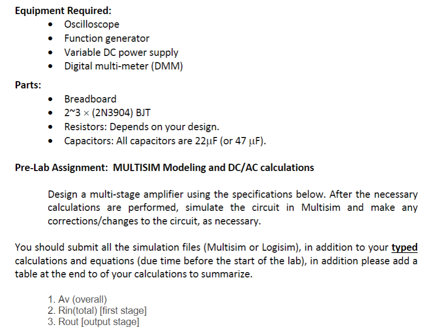 Solved Part I: Amplifier Specifications. - Use Must three | Chegg.com