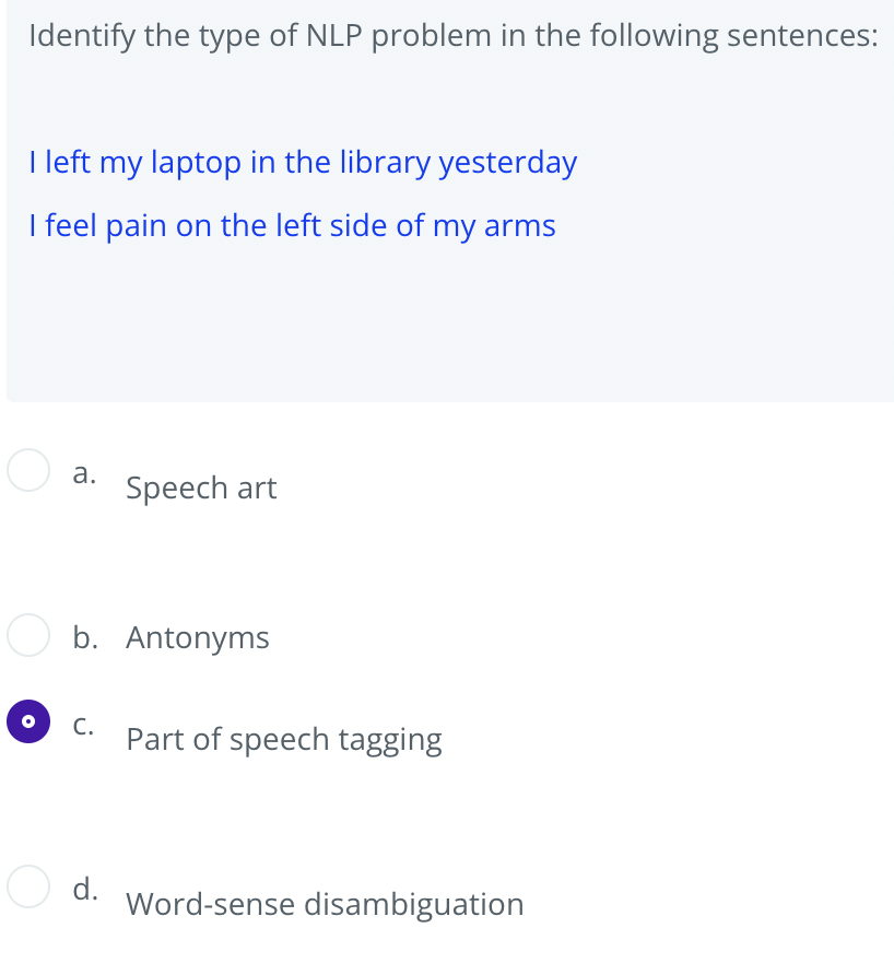 Solved Identify the type of NLP problem in the following | Chegg.com