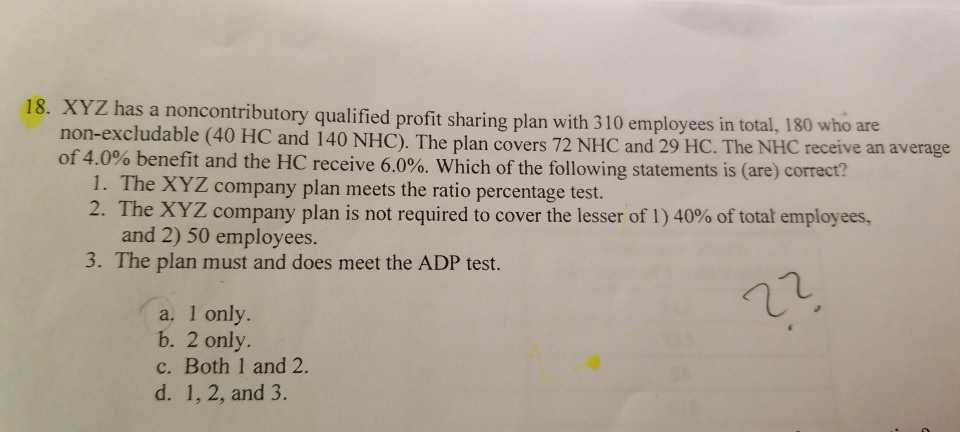 Solved 18. XYZ has a noncontributory qualified profit | Chegg.com