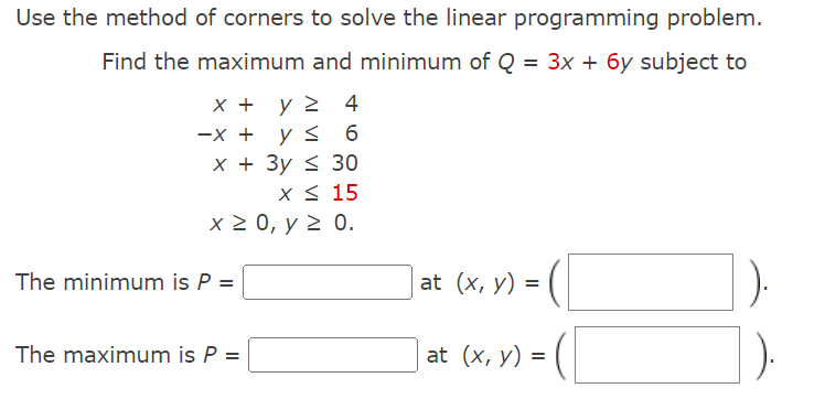 Solved Use the method of corners to solve the linear | Chegg.com