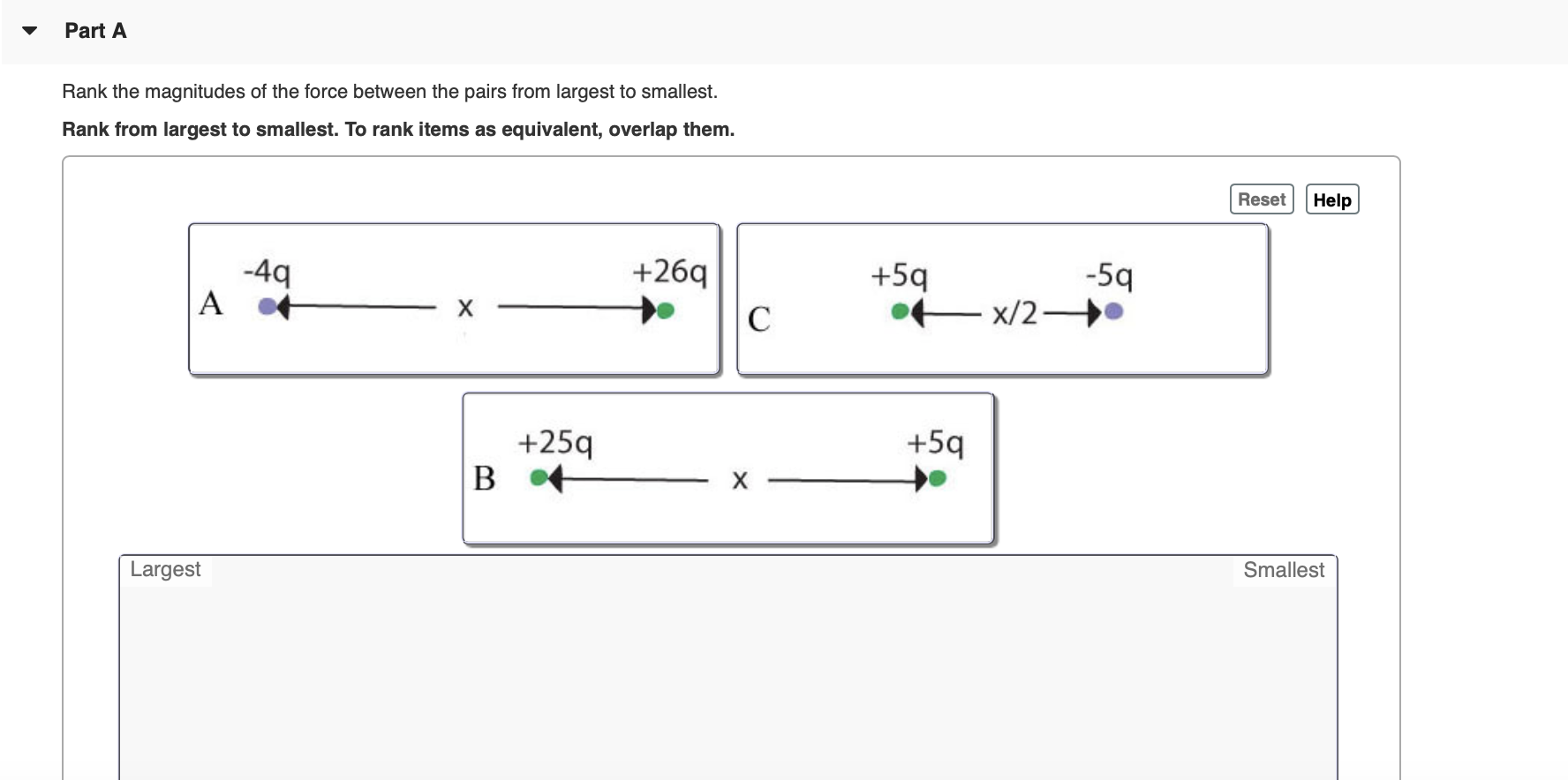 Solved Part A Rank the magnitudes of the force between the | Chegg.com