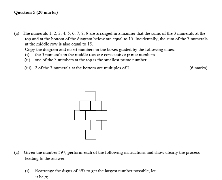 Solved 1) The numerals 1,2,3,4,5,6,7,8,9 are arranged in a | Chegg.com