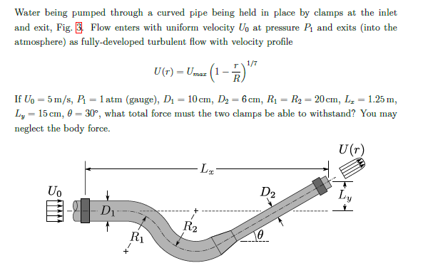 Solved Water being pumped through a curved pipe being held | Chegg.com