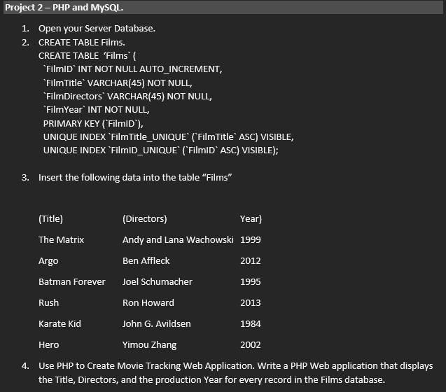 Solved 3. Insert the following data into the table "Films" | Chegg.com