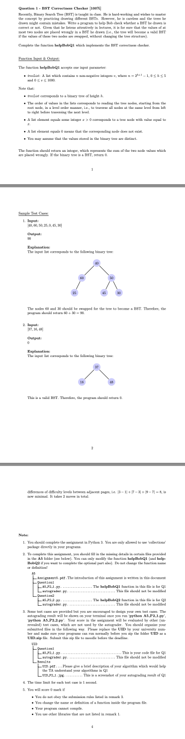 Solved Question 1 - BST Carrectness Checker [100\%] Punction | Chegg.com