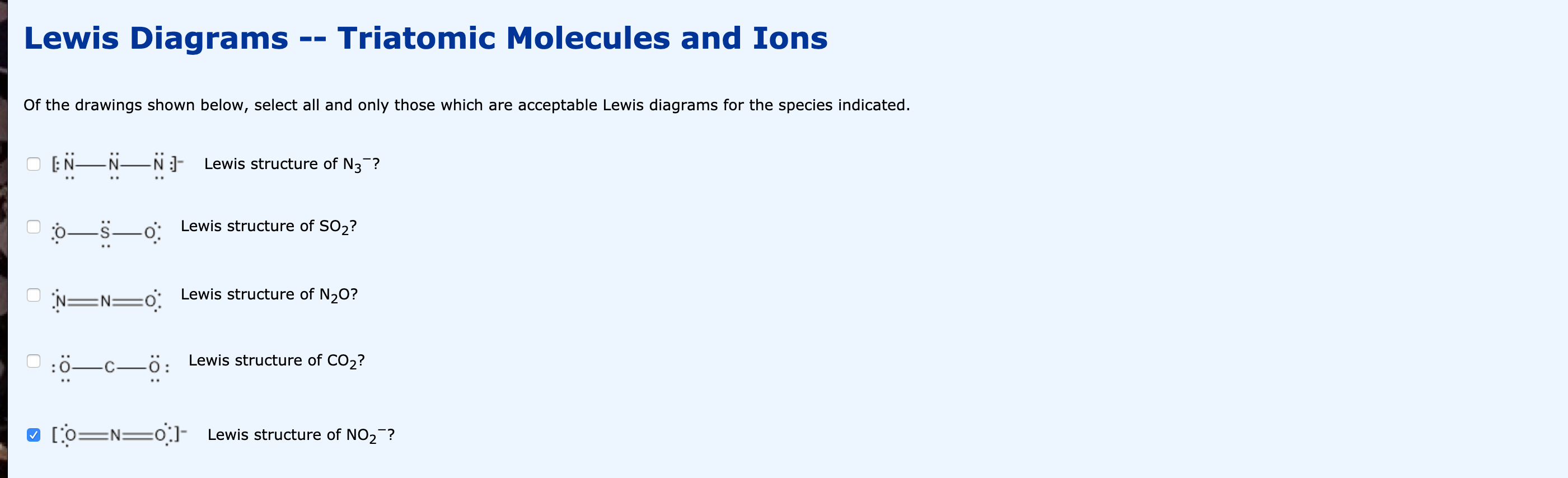 Solved Lewis Diagrams -- Triatomic Molecules and Ions Of the | Chegg.com