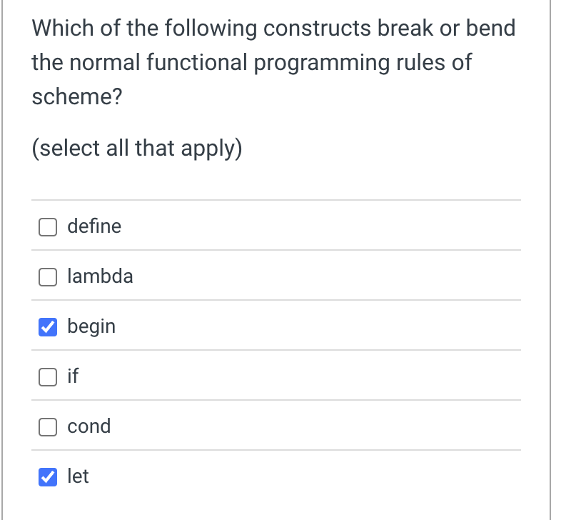 Solved Which of the following constructs break or bendthe | Chegg.com