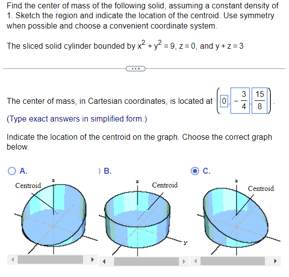 Solved Find the center of mass of the following solid, | Chegg.com