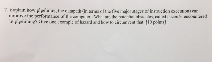 Solved 7. Explain how pipelining the datapath (in terms of | Chegg.com