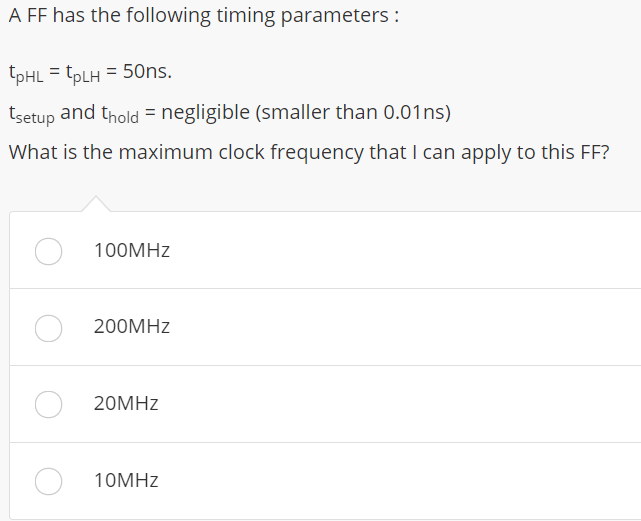 Solved A FF has the following timing parameters: TpHL = tpH | Chegg.com