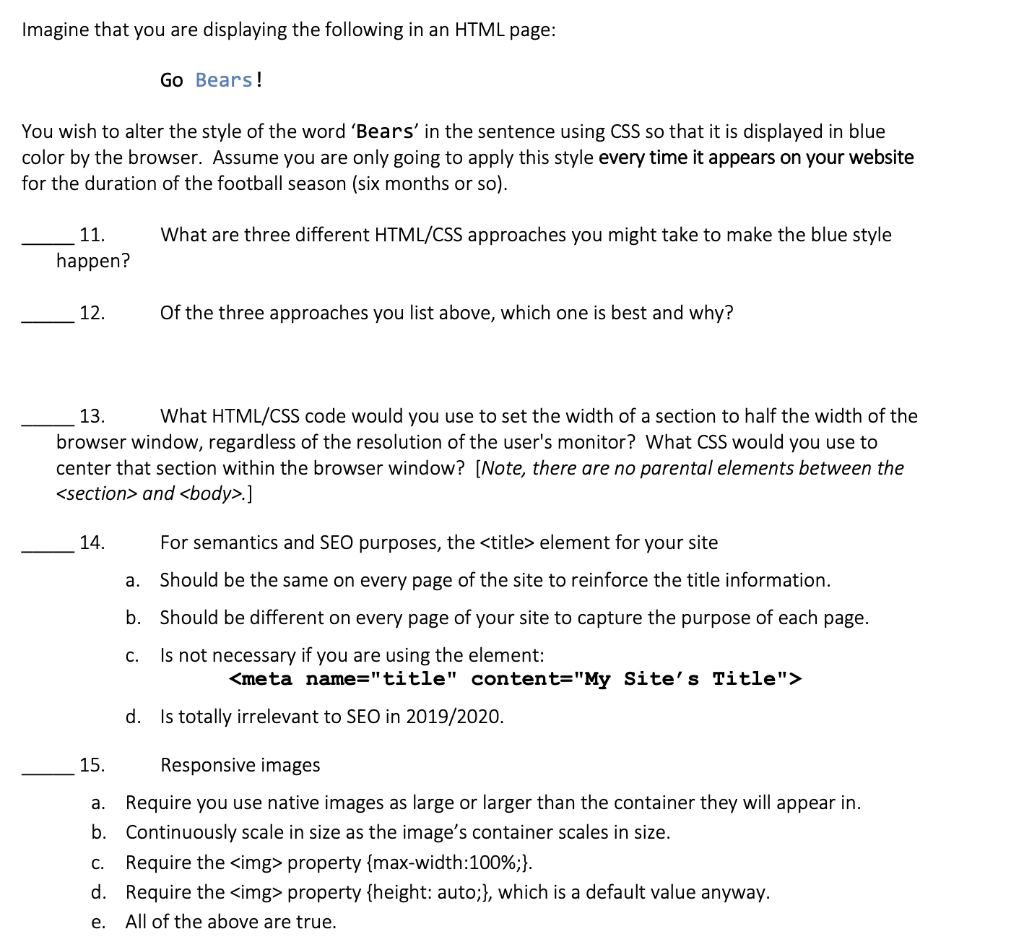 Solved Imagine that you are displaying the following in an | Chegg.com
